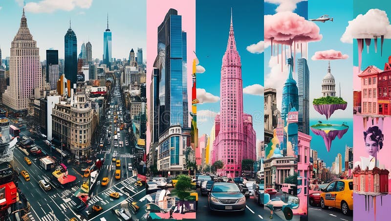 Creative Urban Collage Surreal Cityscape in High Resolution Stock ...