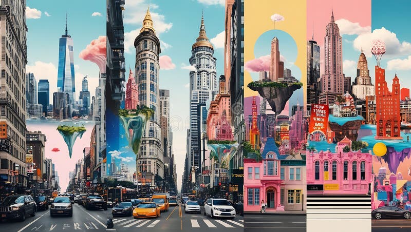 Creative Urban Collage Surreal Cityscape in High Resolution Stock ...