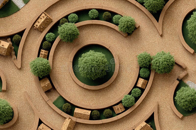 Creative Urban Design Featuring Circular Pathways and Greenery in a Vibrant Community Layout ...