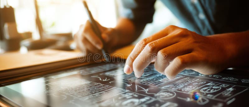 Creative UX Designer Wireframing App Concept on Tablet with Focused ...