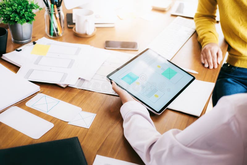 UX UI Designer Team Meeting To Design Mobile Application Stock Image ...