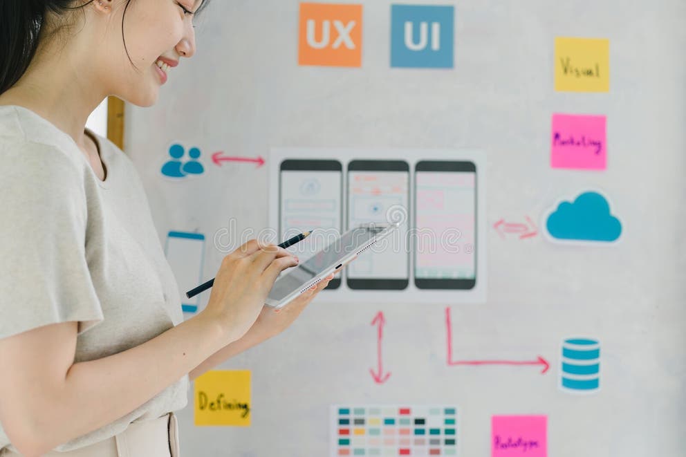 Creative UX UI Designer Working on Screens for Mobile Responsive Website Development, Focusing ...