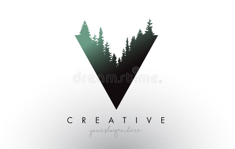 Creative V Letter Logo Idea with Pine Forest Trees. Letter V Design ...