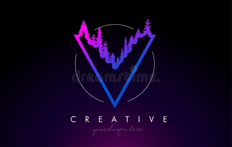 Creative V Letter Logo Idea with Pine Forest Trees. Letter V Design ...