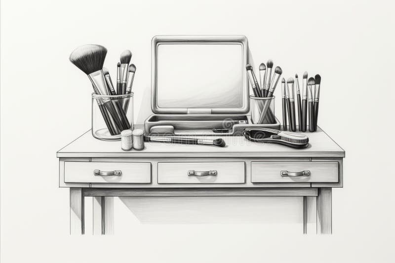 Creative Vanity: Hand-Drawn Makeup Table Ensemble Stock Illustration ...