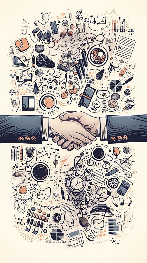 Vector Illustration of Handshake Surrounded by Business and ...