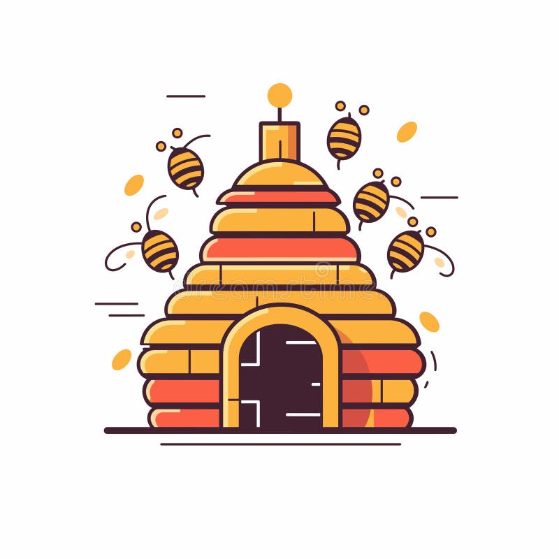 Creative Vector Illustration of a Beehive with Buzzing Bees Stock ...