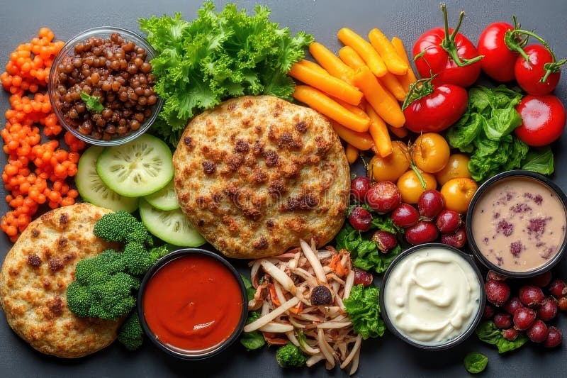 Creative Vegan Food Displays Stock Illustration - Illustration of ...