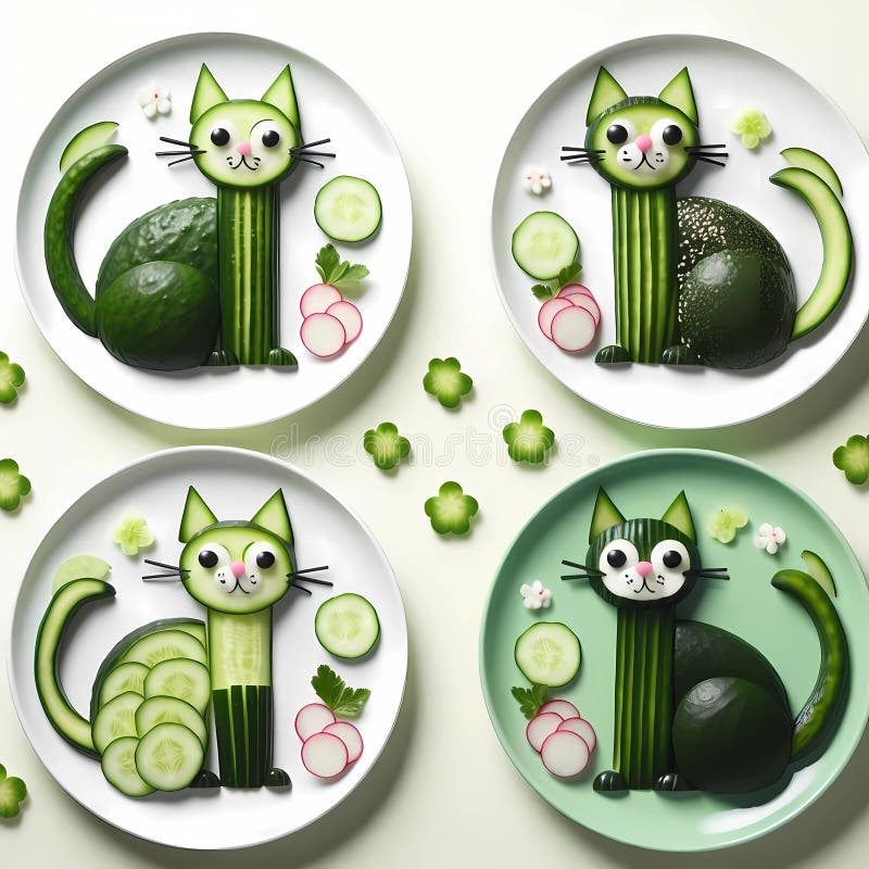 Creative Vegetable Cat Art stock illustration. Illustration of ...