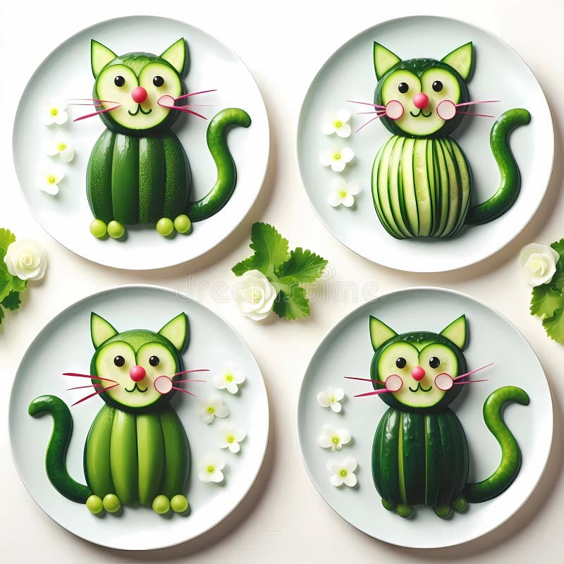 Creative Vegetable Cat Art stock illustration. Illustration of ...