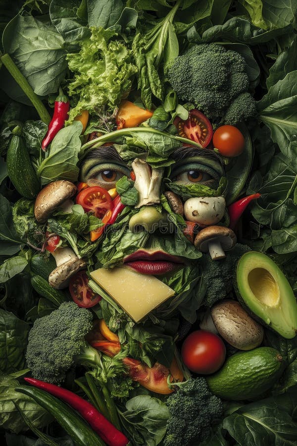 A Creative Vegetable Face Collage in Close Up Stock Illustration ...