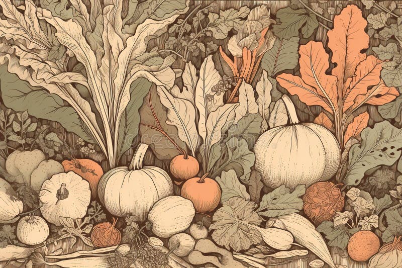 A Creative of a Vegetable Harvest, Featuring Hand-drawn Illustration of ...
