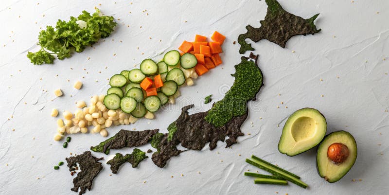 Creative Vegetable Map of Japan Made with Fresh Produce and Seaweed ...