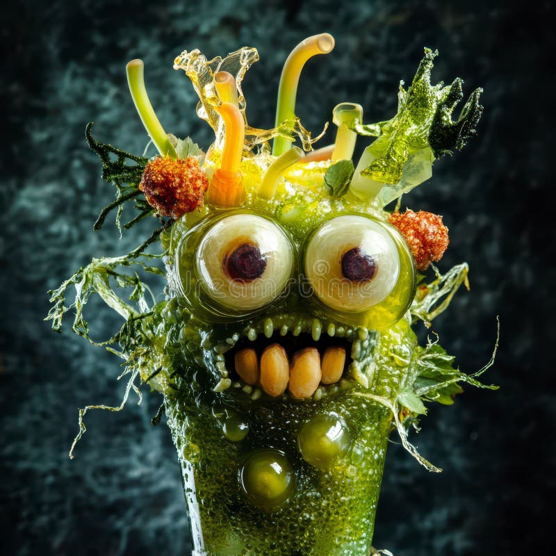 Creative Vegetable Monster Art in a Dark Setting with Vibrant Colors ...