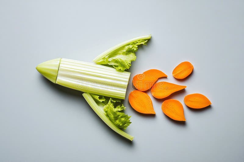 Creative Vegetable Rocket Made of Celery Lettuce Carrots on Light Gray ...