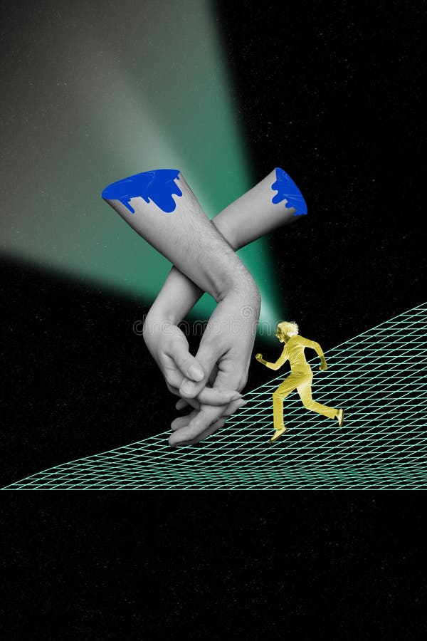 Creative Vertical Art Sketch Image Collage of Man Run Negative Effect ...