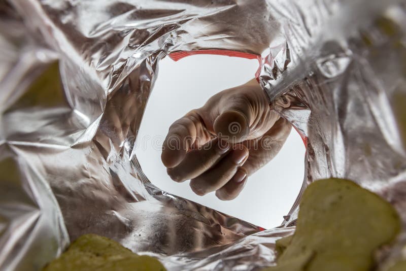 Creative Angle Concept Inside a Bag of Chips Stock Photo - Image of ...