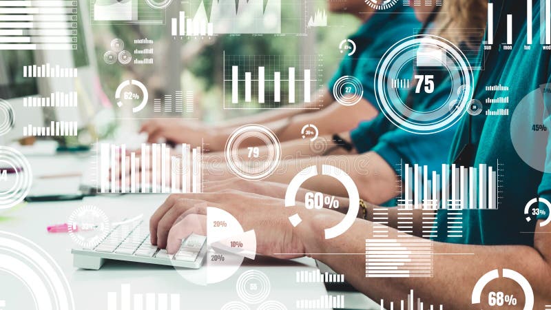 Creative Visual of Business People in Working at Computer Desk Stock ...