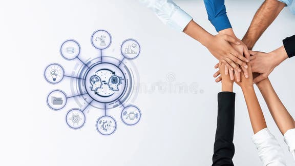 Group of Diverse Hands Stacking Together Amid Digital Mind Mapping ...
