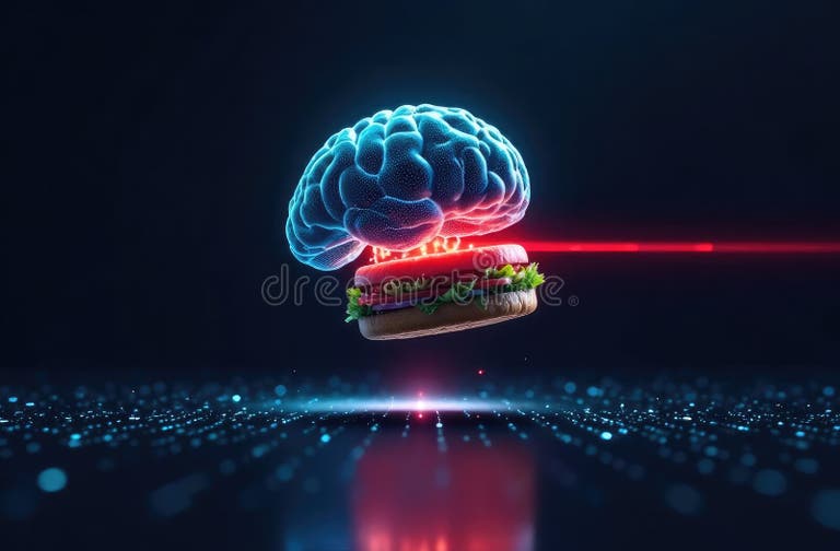 Creative Visualization of a Brain and a Burger in a Futuristic, Digital ...