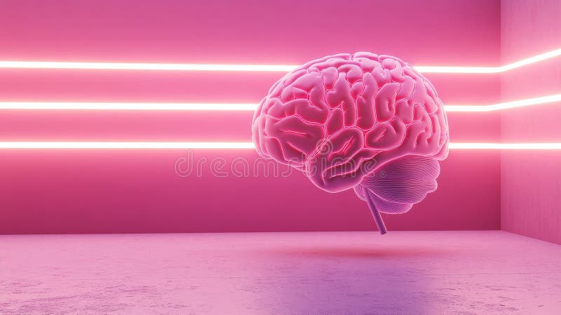 A Creative Visualization of a Brain Surrounded by a Pink Neon Ring ...