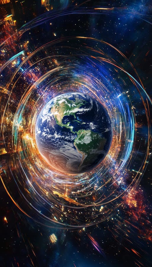 Creative Visualization of Earth in a Space Time Warp Grid with Vibrant ...