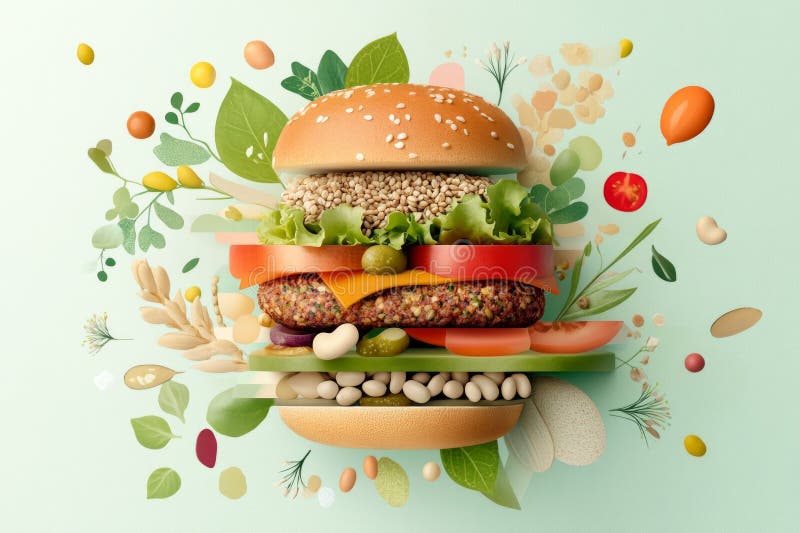 Intricate Illustration Showcases Plant-based Burger Patty with Detailed ...