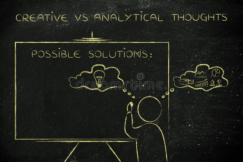 Creative Vs Analytical Thoughts: Man Writing on Blackboard Stock Photo ...