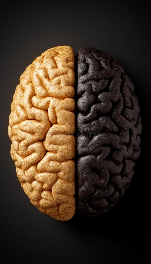 Creative Vs. Logical Thinking Golden and Black Brain Hemispheres ...