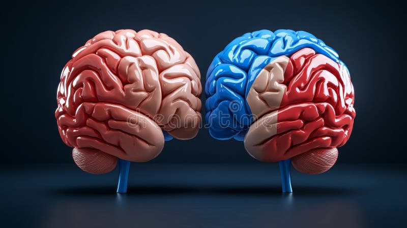 Creative Vs. Logical Thinking Human Brain Concept with Red and Blue ...