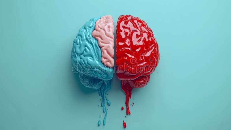Creative Vs. Logical Thinking, Left and Right Brain Hemispheres, Blue ...