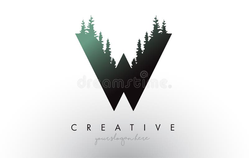 Creative W Letter Logo Idea with Pine Forest Trees. Letter W Design ...