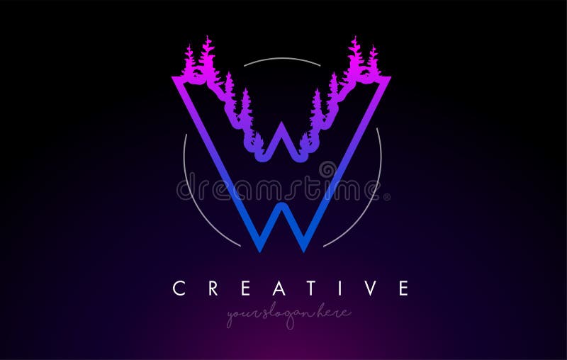 Creative W Letter Logo Idea with Pine Forest Trees. Letter W Design ...
