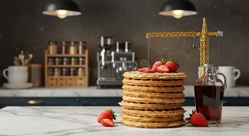 Creative Waffle Stack Design with Maple Syrup Crane in the Kitchen ...