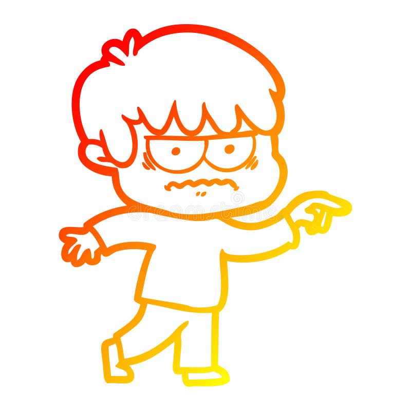A Creative Warm Gradient Line Drawing Annoyed Cartoon Boy Stock Vector ...
