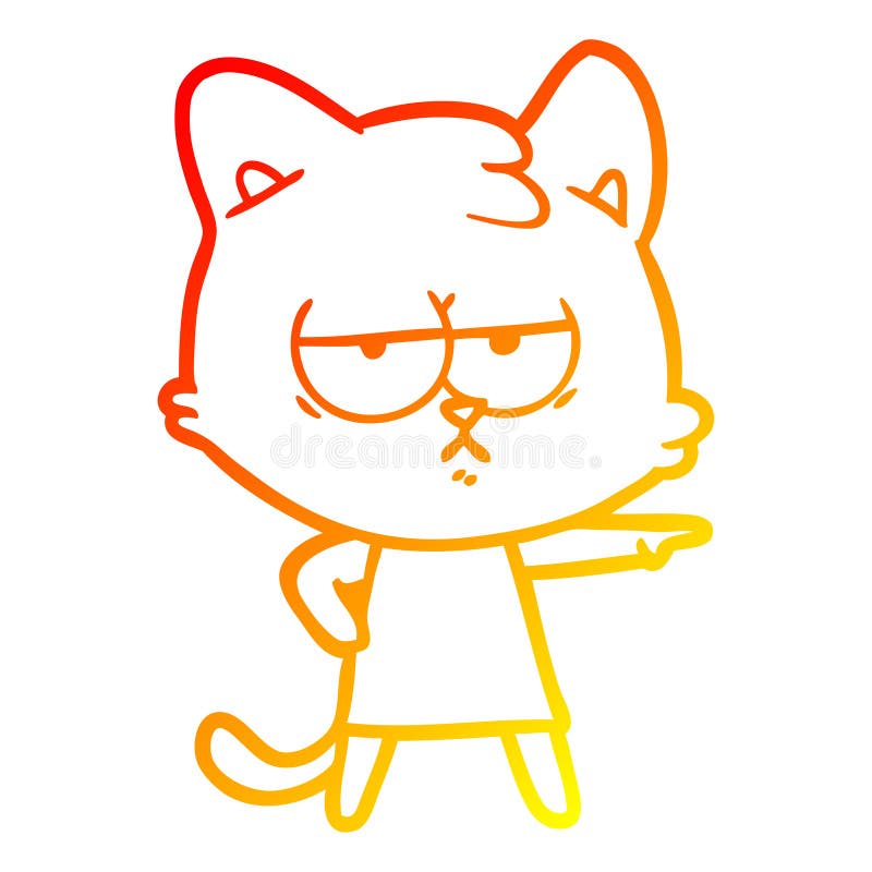 A Creative Warm Gradient Line Drawing Bored Cartoon Cat Pointing Stock ...
