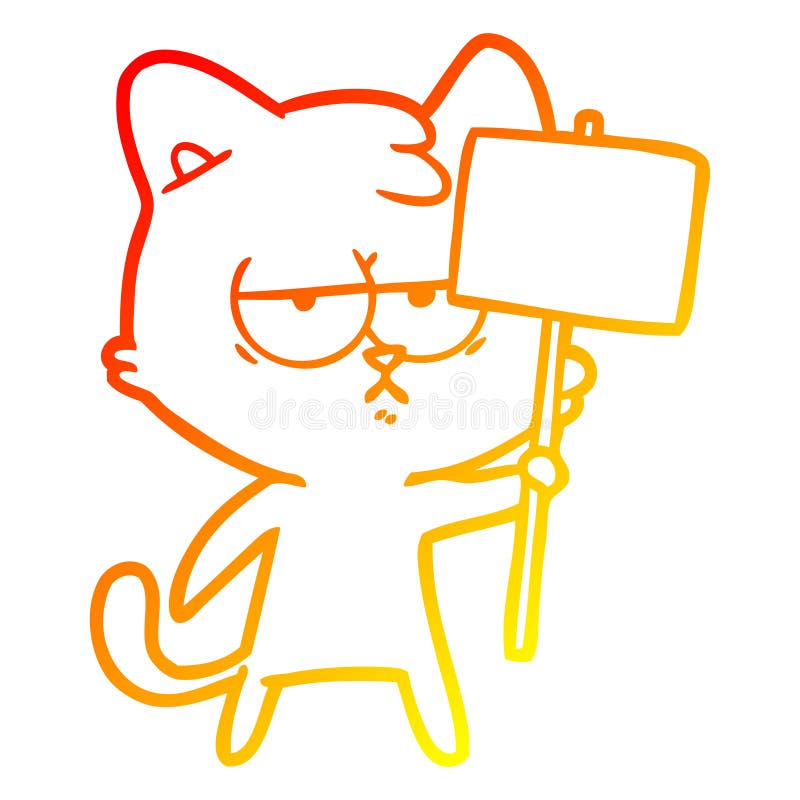 A Creative Warm Gradient Line Drawing Bored Cartoon Cat with Sign Post ...