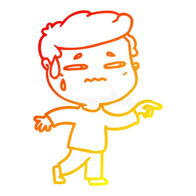 A Creative Warm Gradient Line Drawing Cartoon Anxious Man Pointing ...