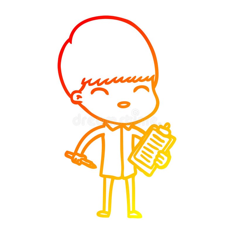 A Creative Warm Gradient Line Drawing Cartoon Boy Taking Notes Stock ...
