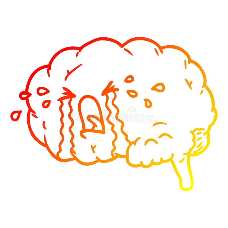 A Creative Warm Gradient Line Drawing Cartoon Brain Crying Stock Vector ...
