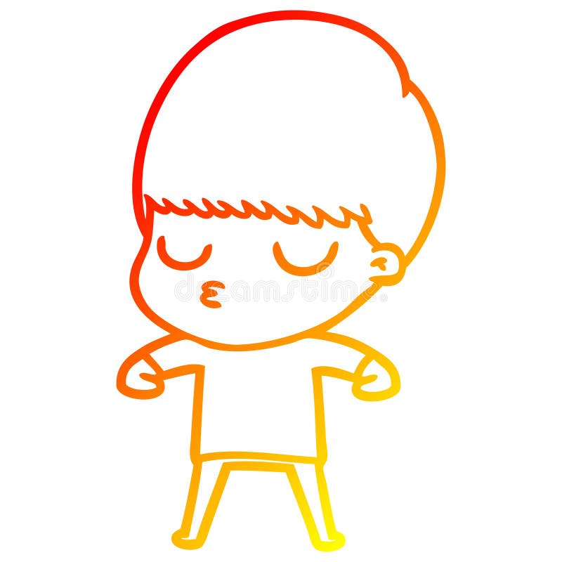 A Creative Warm Gradient Line Drawing Cartoon Calm Boy Stock Vector ...