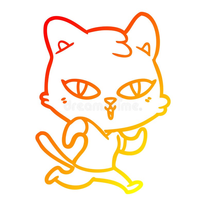 A Creative Warm Gradient Line Drawing Cartoon Cat Out for a Run Stock ...