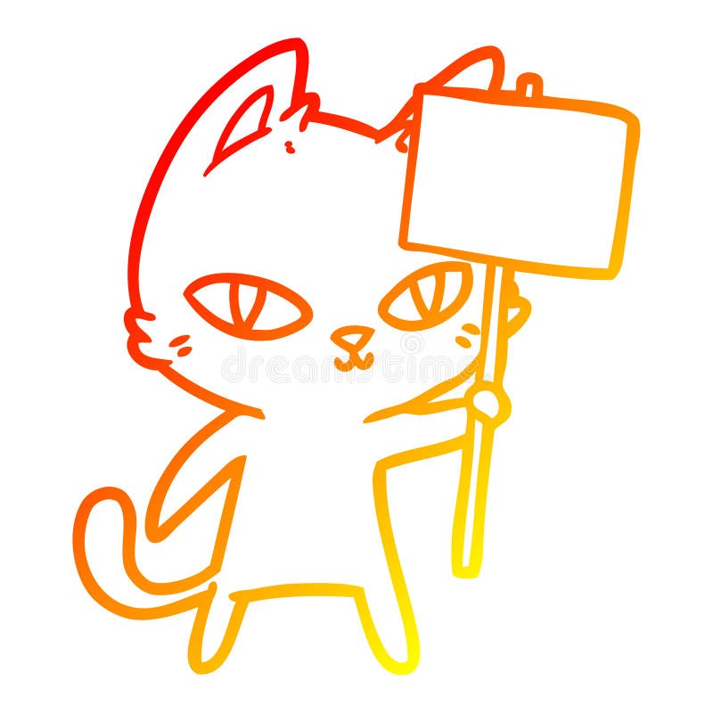 A Creative Warm Gradient Line Drawing Cartoon Cat Waving Sign Stock ...