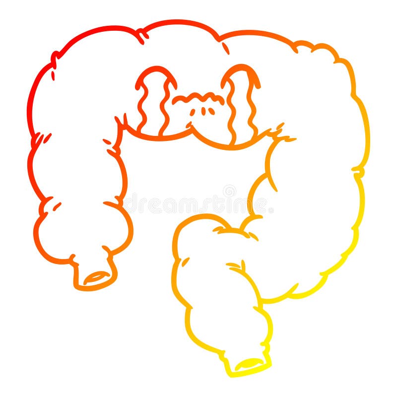 Colon Large Intestine Organ Internal Cute Cartoon Warm Line Gradient ...