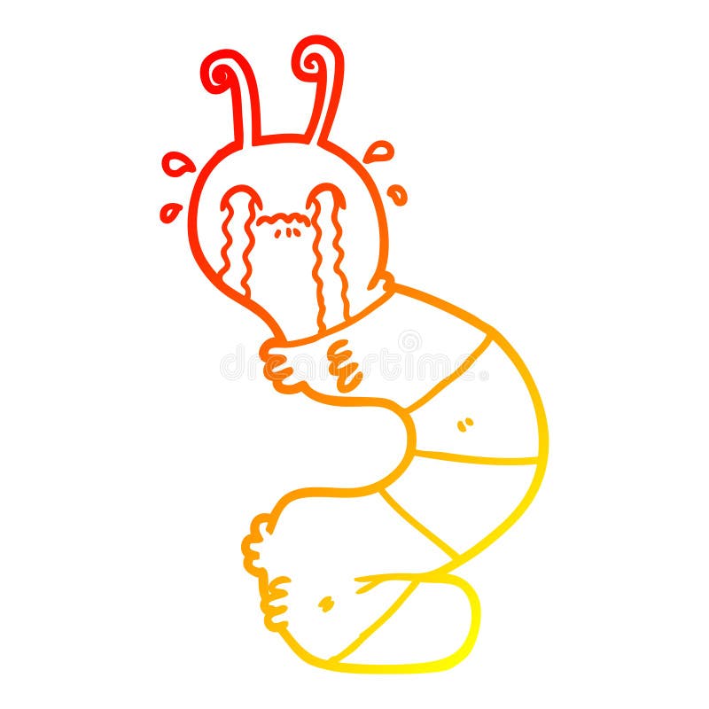 A Creative Warm Gradient Line Drawing Cartoon Crying Caterpillar Stock ...