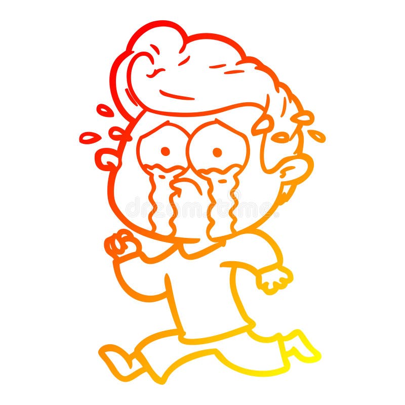 A Creative Warm Gradient Line Drawing Cartoon Crying Man Running Stock ...