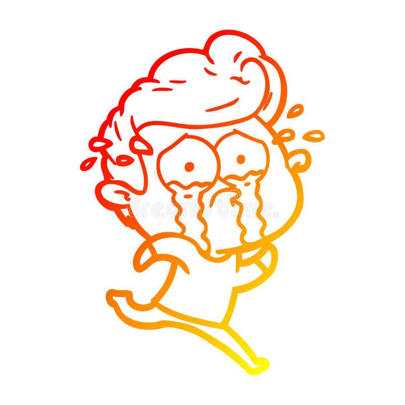 A Creative Warm Gradient Line Drawing Cartoon Crying Man Running Stock ...