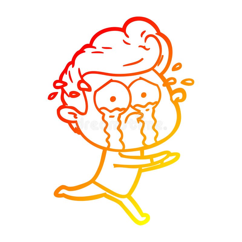 A Creative Warm Gradient Line Drawing Cartoon Crying Man Running Stock ...
