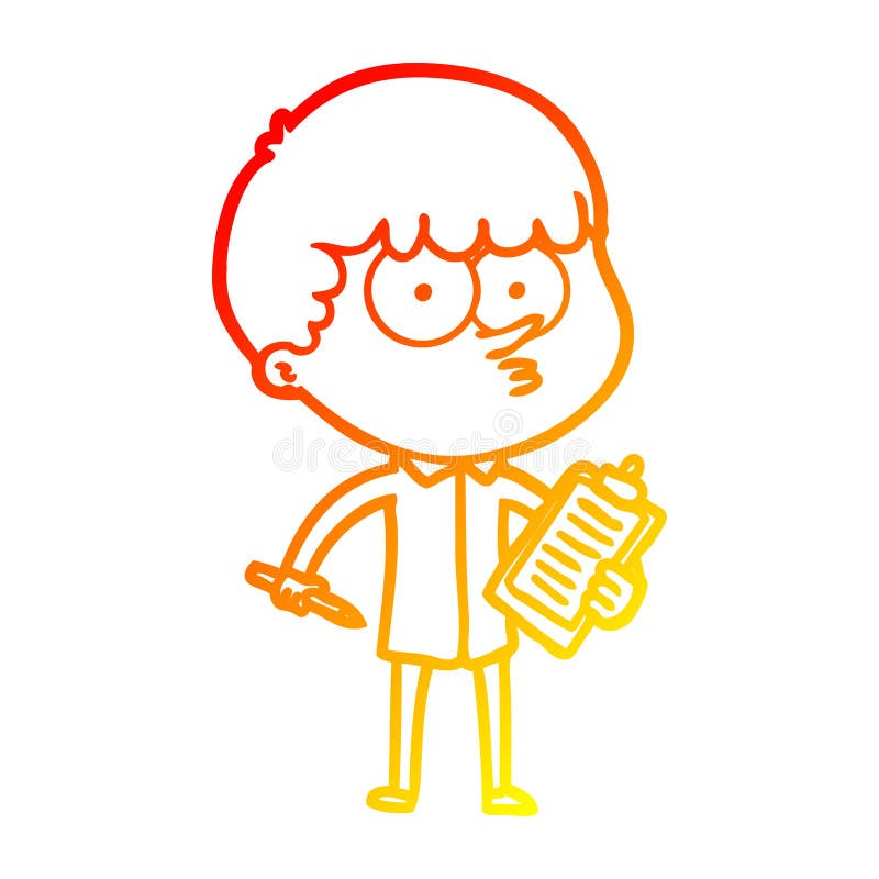 A Creative Warm Gradient Line Drawing Cartoon Curious Boy Taking Notes ...