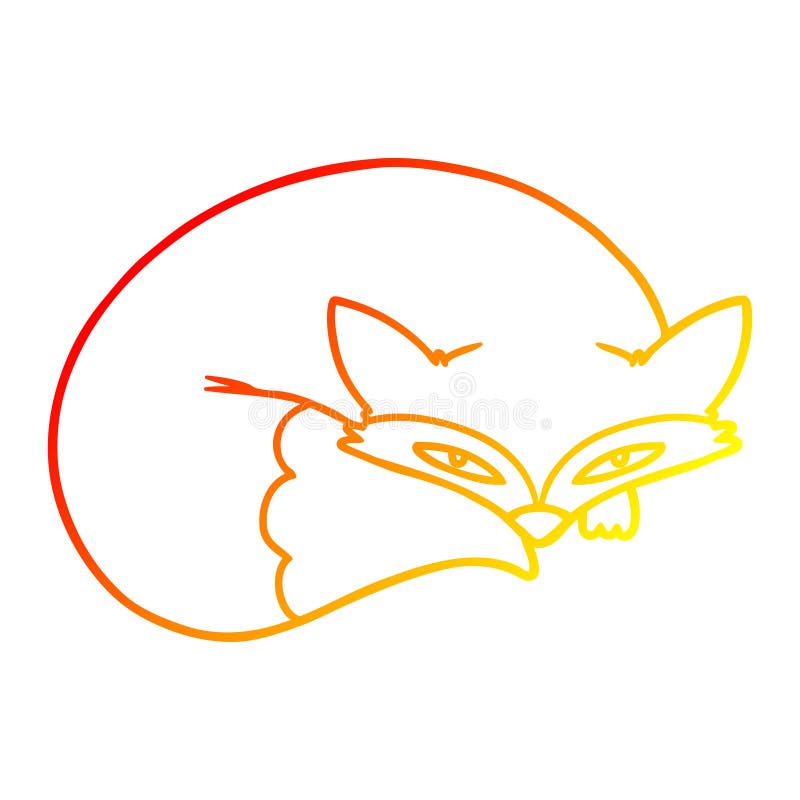 A Creative Warm Gradient Line Drawing Cartoon Curled Up Fox Stock ...